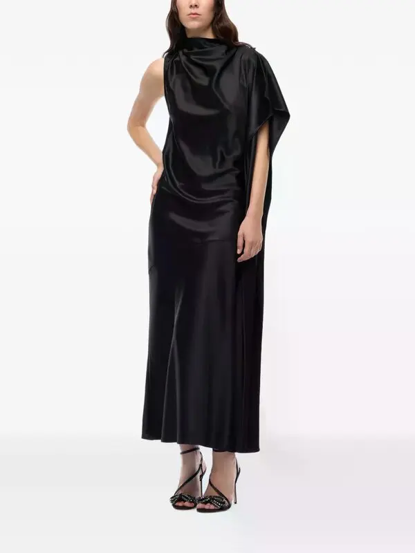 Pinko Long, One-shoulder Satin Dress - Black