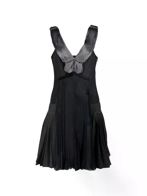 LANVIN 2007 Pleated V-neck Mini Dress - Black