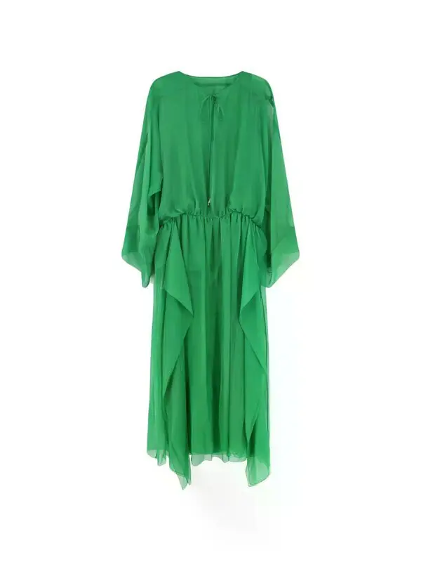 Alberta Ferretti Slit-sleeve Elasticated-waist Maxi Dress - Green