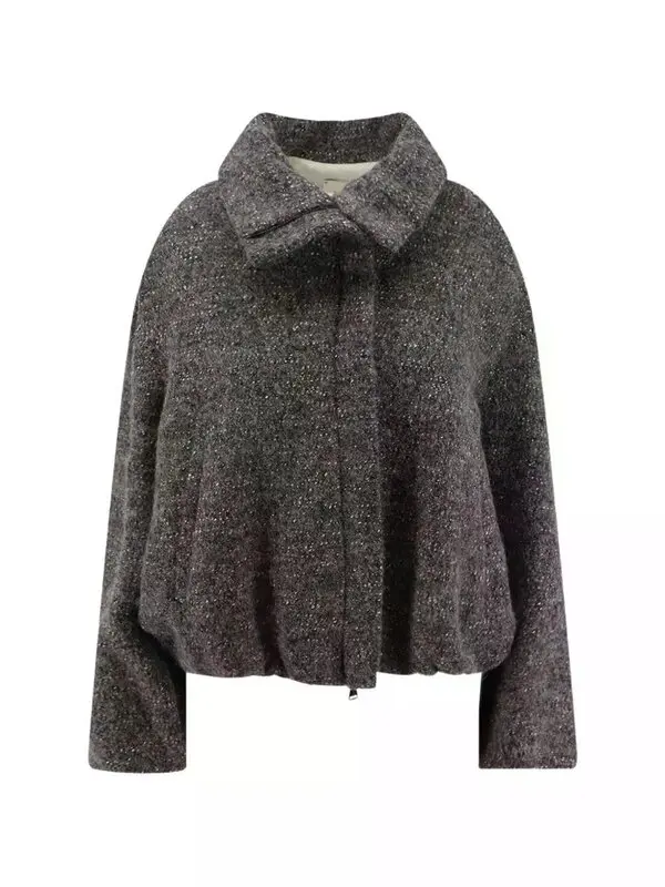 ALYSI High-collar Wool Tweed Jacket - Grey