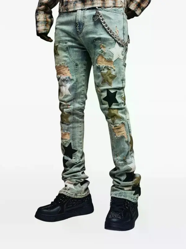 GUAPI Star Appliqué Distressed Jeans