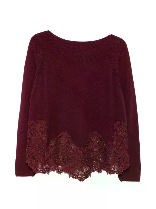 Ermanno Scervino Lace-embellished Boat-neck Sweater - Red