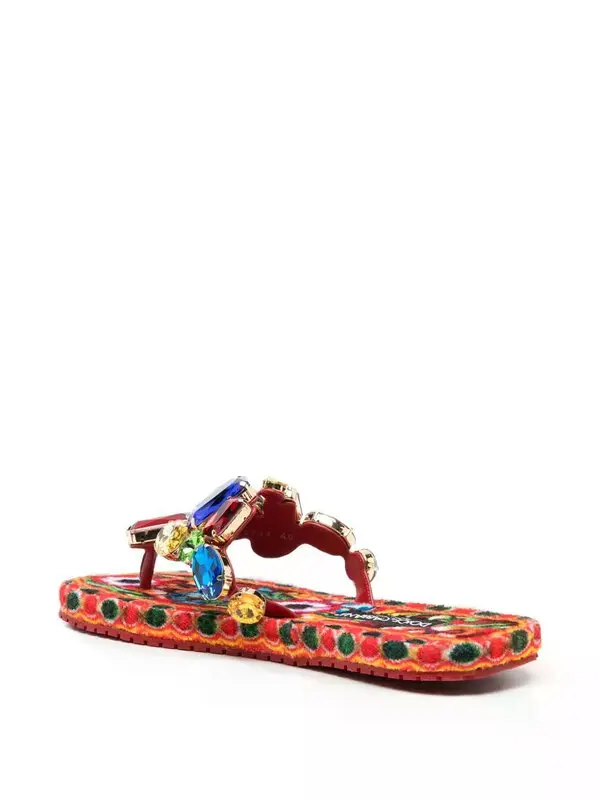 Dolce & Gabbana Embellished Carretto-print Flat Sandals