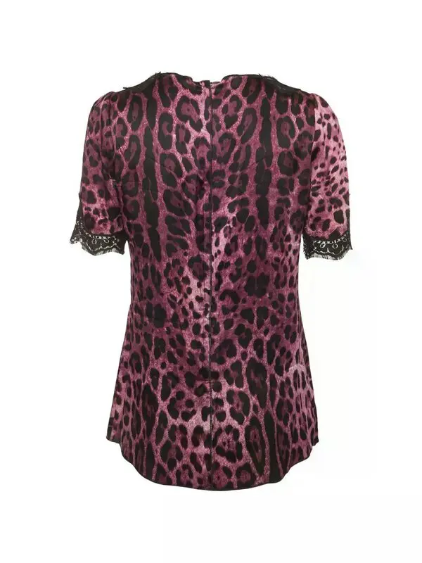 Dolce & Gabbana Leopard-print Lace-trim Top - Purple