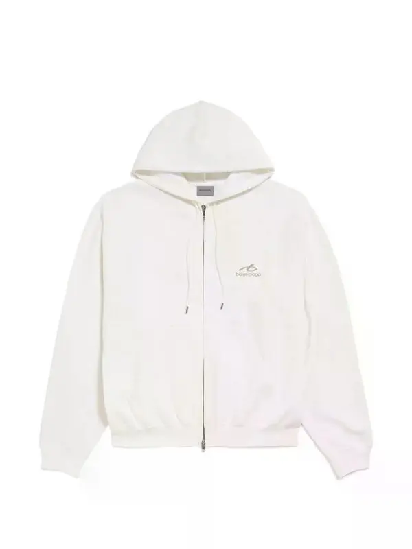 Balenciaga Logo-print Zip-up Hoodie - Neutrals