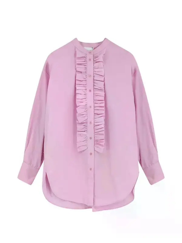 NUDE Ruffled-trim Cotton Shirt - Pink