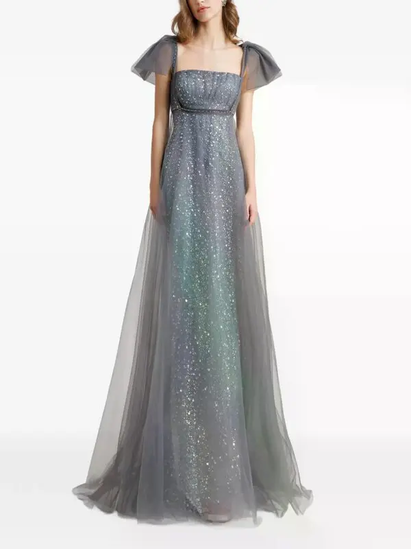 GEMY MAALOUF Sequin-embellished Puffed-sleeve Maxi Dress