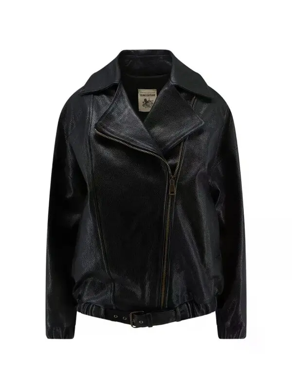 SEMICOUTURE Belted Leather Biker Jacket