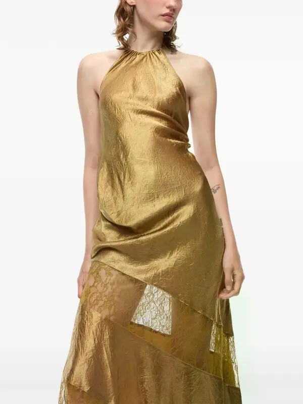 Pinko Asymmetrical Satin Midi Dress With Lace Trim