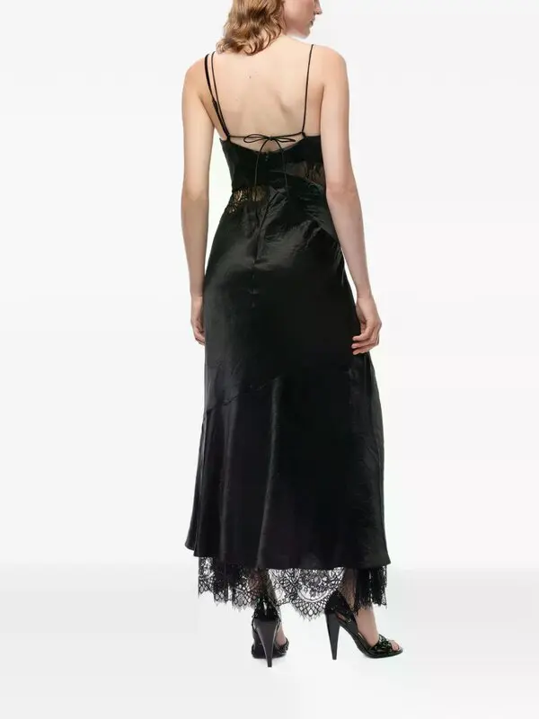 Pinko Long Satin Draped Dress With Lace Trim