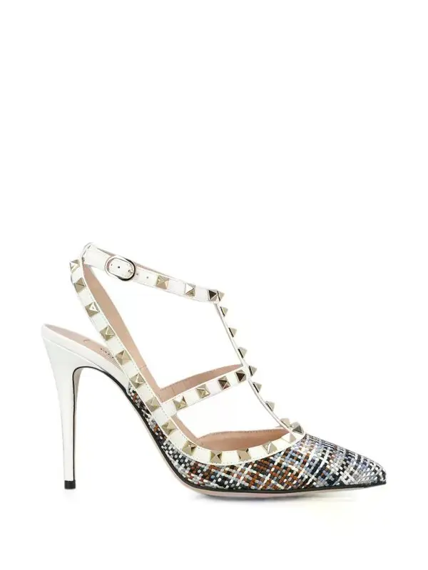 Valentino Garavani Rockstud Pumps In Woven Fabric - White