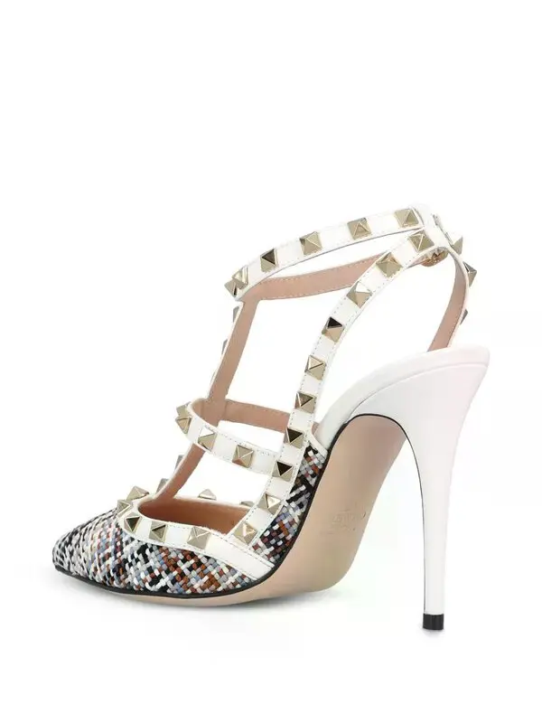 Valentino Garavani Rockstud Pumps In Woven Fabric - White