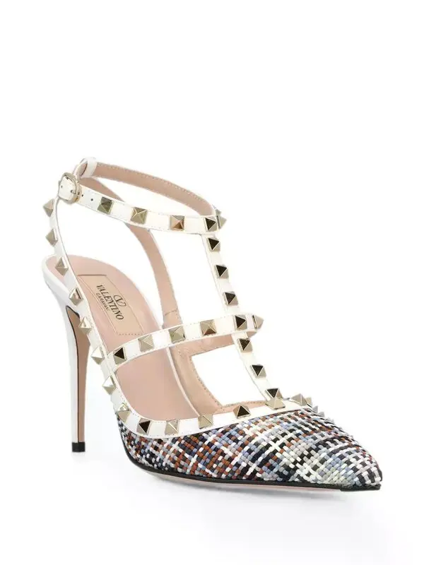 Valentino Garavani Rockstud Pumps In Woven Fabric - White