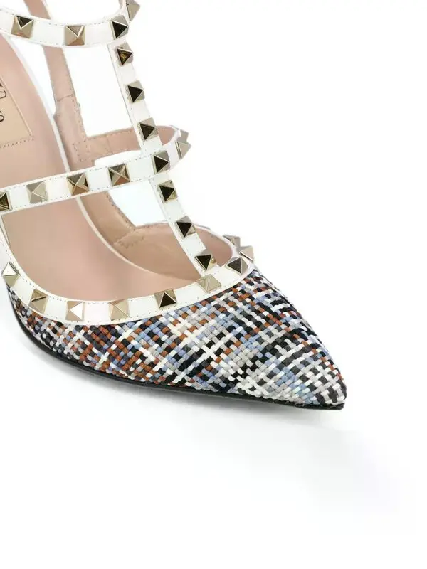 Valentino Garavani Rockstud Pumps In Woven Fabric - White