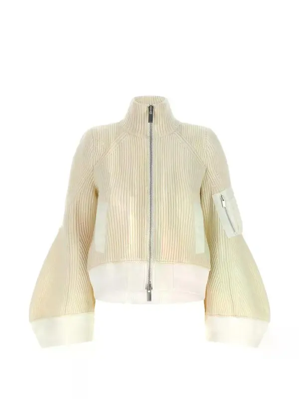Sacai Ribbed-knit Panelled Jacket - Neutrals