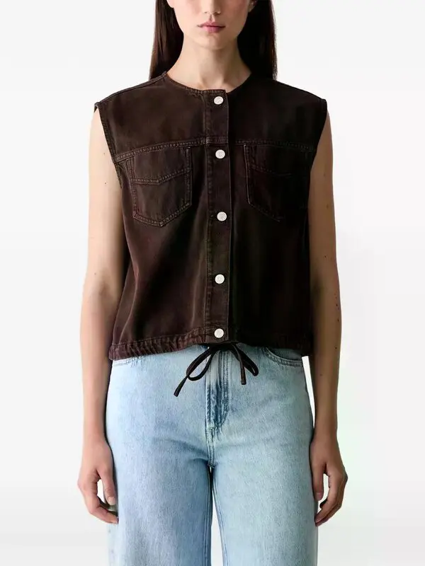 Marc O'polo Drawstring-hem Sleeveless Denim Vest - Brown