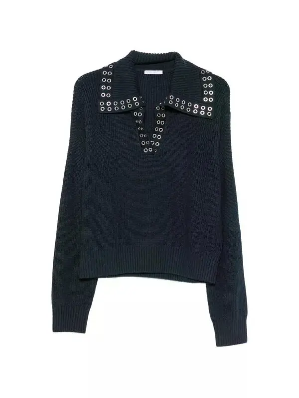 Patrizia Pepe Eyelet-embellished Ribbed-knit Sweater