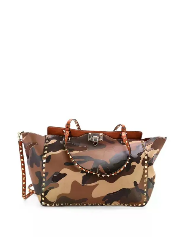 Valentino Garavani Rockstud Camouflage Leather And Canvas Medium Tote Bag