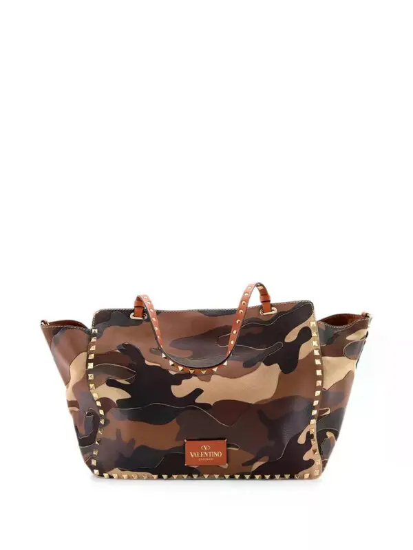 Valentino Garavani Rockstud Camouflage Leather And Canvas Medium Tote Bag