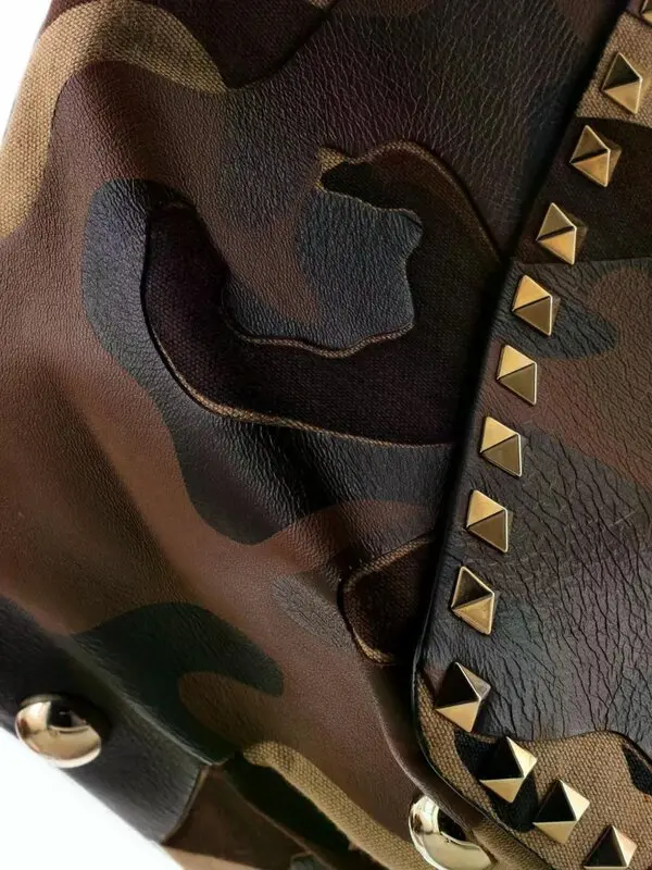 Valentino Garavani Rockstud Camouflage Leather And Canvas Medium Tote Bag