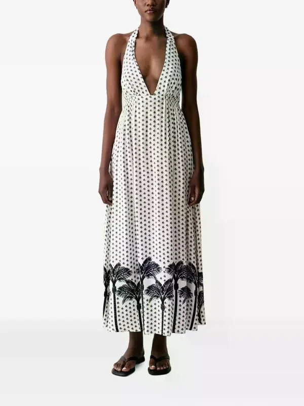 Marc O'polo Halterneck Maxi Dress With Palm Print - White