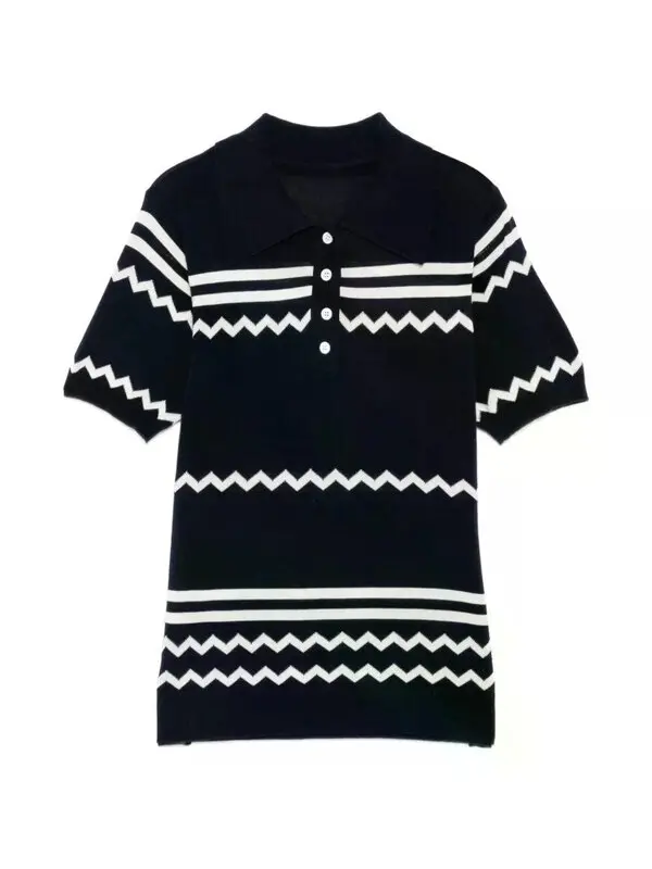 Cynthia Rowley Ziggy Cropped Polo Shirt - Blue