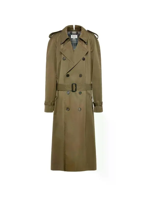 MAISON MARGIELA Double-breasted Folded Collar Trench Coat - Green