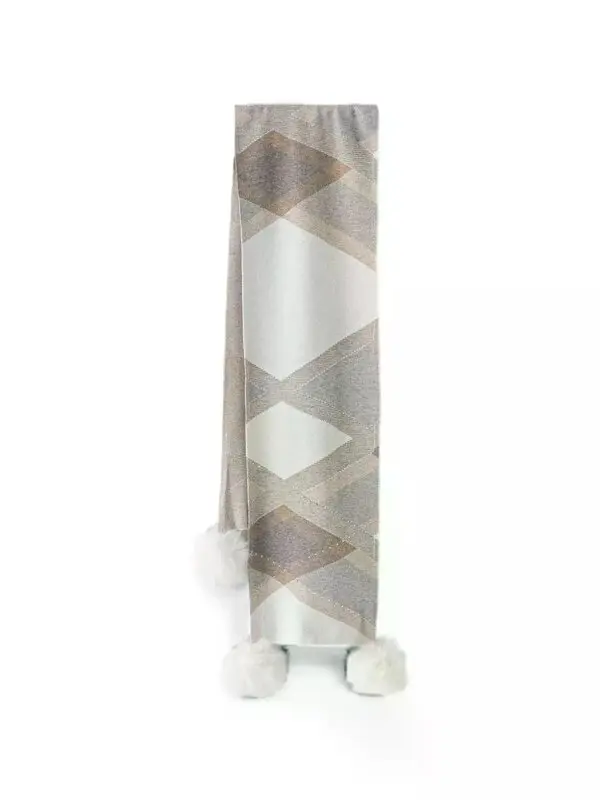 Joseph Ribkoff Geometric-pattern Pompom Scarf - Neutrals