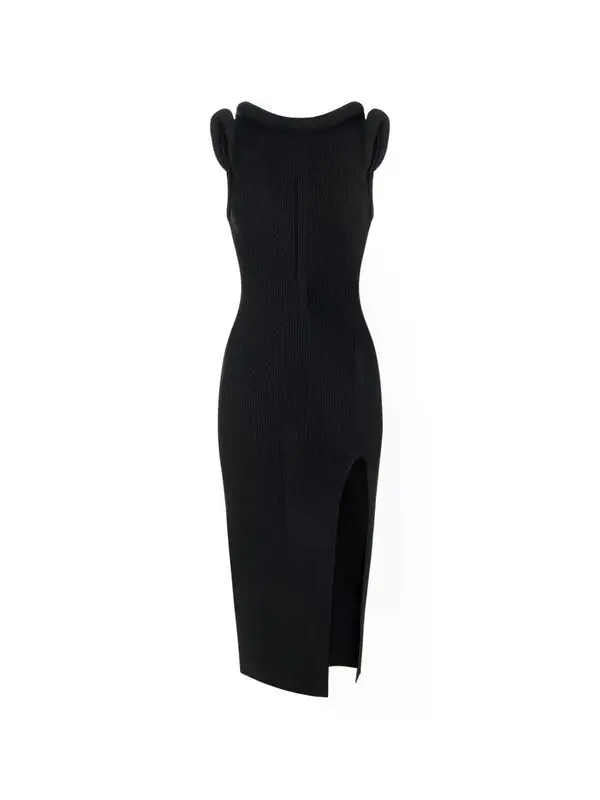 Elisabetta Franchi Ribbed Knit Dress With 3d Volume Detail - Black