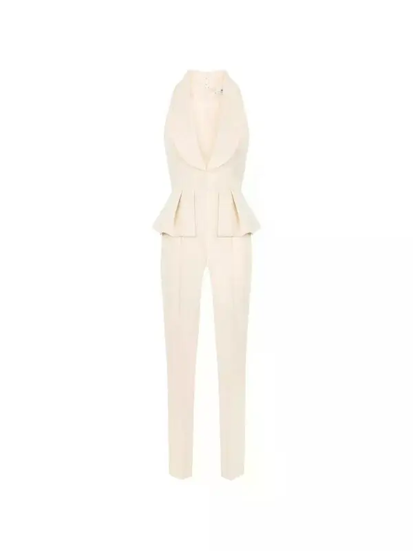 Elisabetta Franchi Jumpsuit In Lightweight Crêpe And Satin Fabrics - Neutrals