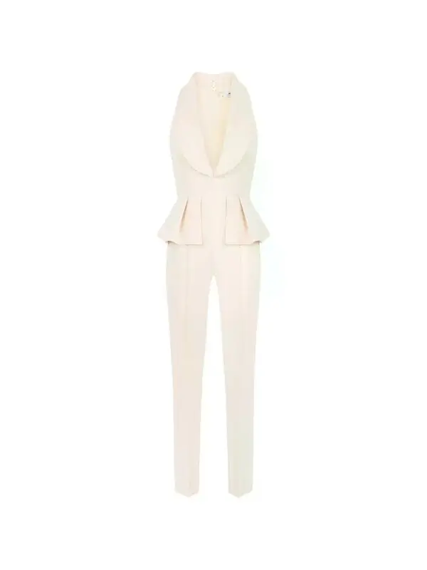 Elisabetta Franchi Sleeveless Crêpe And Satin Jumpsuit - Neutrals
