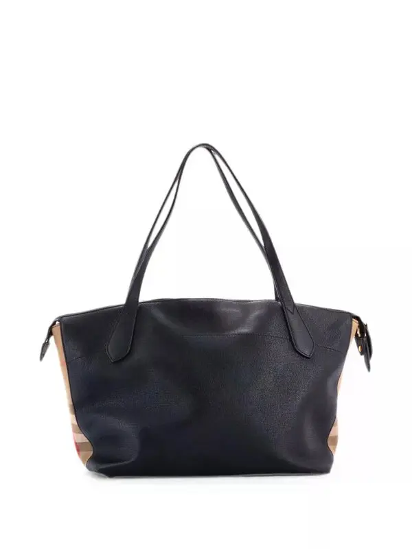 Burberry Welburn Leather And House Check Canvas Medium Tote Bag