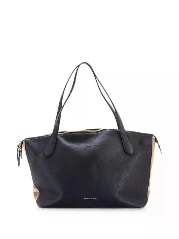 Burberry Welburn Leather And House Check Canvas Medium Tote Bag