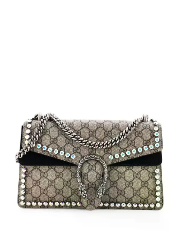 Gucci Dionysus Bag Crystal Embellished Gg Coated Canvas Medium Shoulder Bag - Black