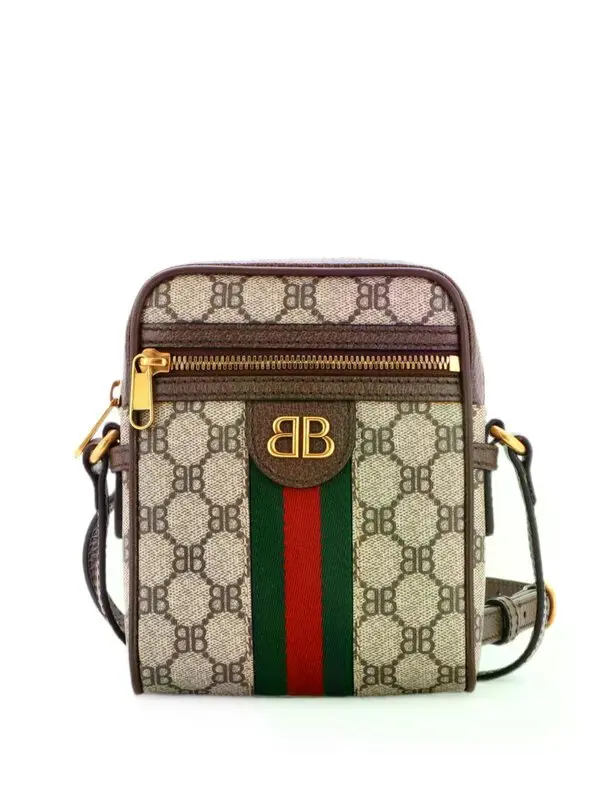 Balenciaga X Gucci The Hacker Project Zip Messenger Bag Bb Coated Canvas Mini Crossbody Bag - Brown