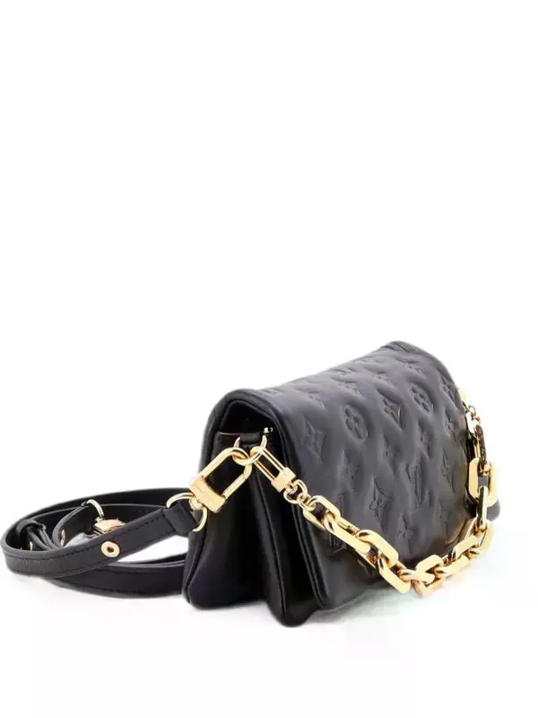 LOUIS VUITTON Convertible Coussin Pochette Monogram Embossed Lambskin Shoulder Bag - Black