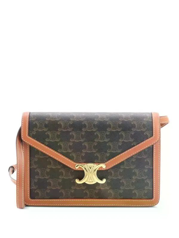 Celine Triomphe Coated Canvas Envelope Wallet On Strap Crossbody Bag - Brown