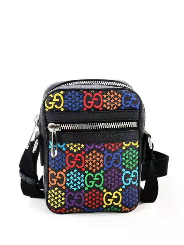 Gucci Front Zip Messenger Bag Psychedelic Print Gg Coated Canvas Mini Crossbody Bag - Multicolour