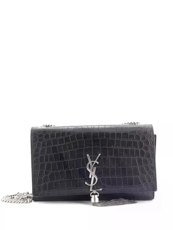 Saint Laurent Classic Monogram Tassel Crocodile Embossed Leather Medium Crossbody Bag