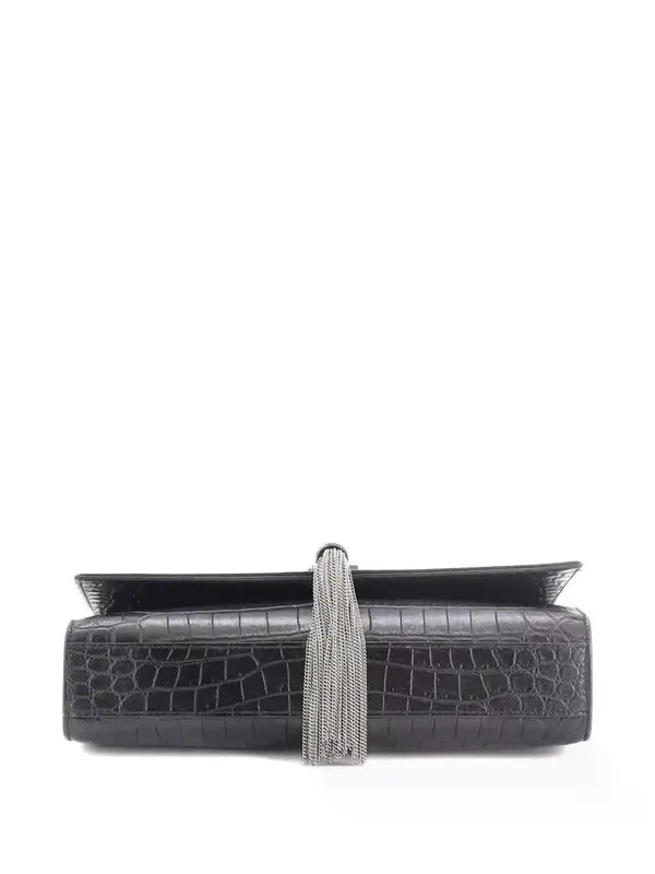 Saint Laurent Classic Monogram Tassel Crocodile Embossed Leather Medium Crossbody Bag