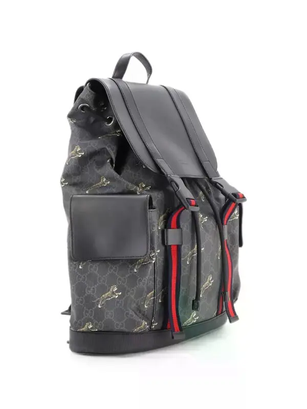 Gucci Double Pocket Buckle Printed Gg Coated Canvas Backpack
