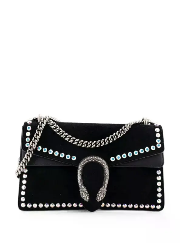 Gucci Dionysus Bag Crystal Embellished Suede Small Shoulder Bag - Black