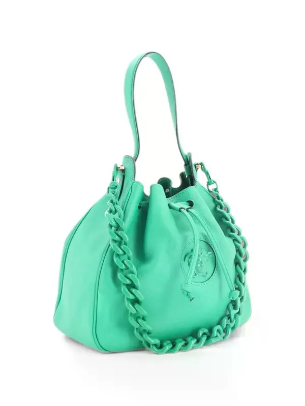 Versace La Medusa Bucket Leather Large Hobo Bag - Green