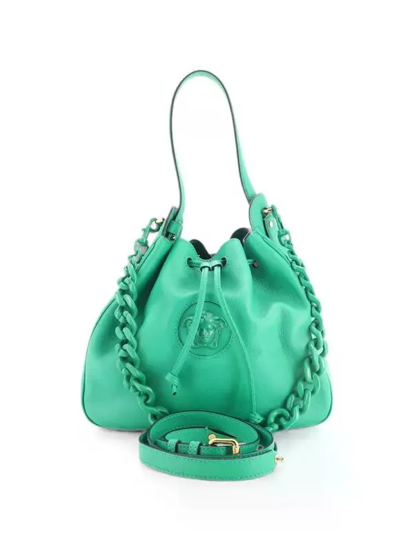 Versace La Medusa Bucket Leather Large Hobo Bag - Green