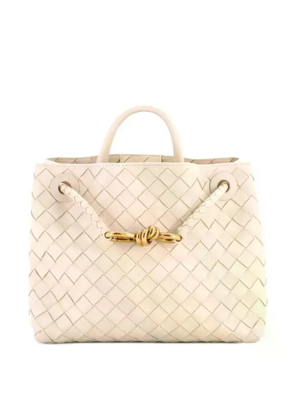 Bottega Veneta Andiamo Top Handle Bag Intrecciato Nappa Small Satchel - White