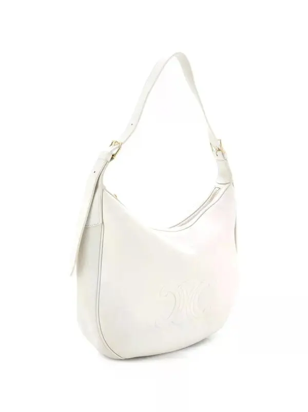 Celine Heloise Triomphe Embossed Leather Medium Shoulder Bag - White