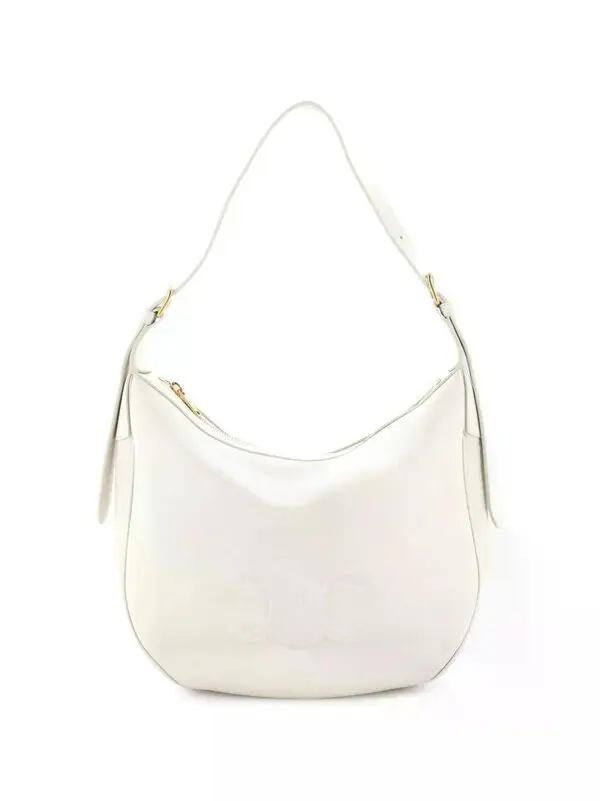 Celine Heloise Triomphe Embossed Leather Medium Shoulder Bag - White