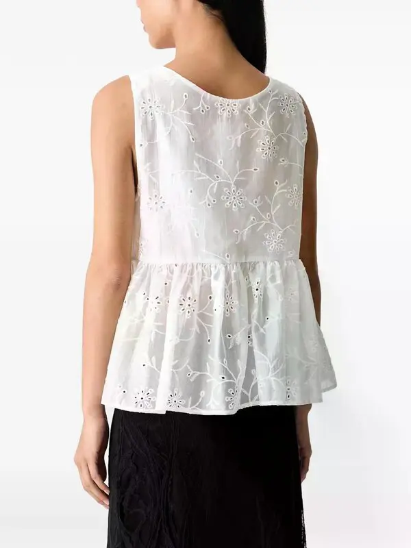 VICOLO Broderie-anglaise Peplum Top - White