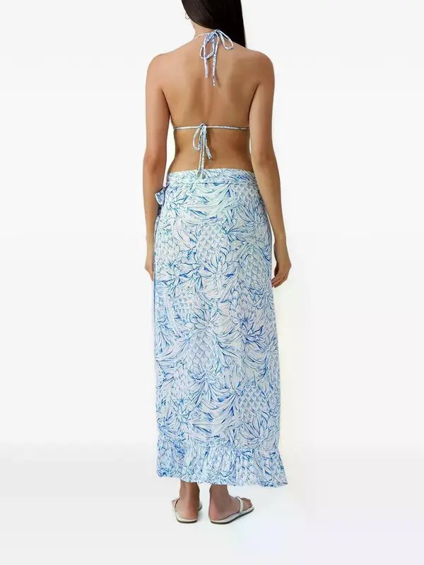 Melissa Odabash Midi Pineapple-print Ruffled Skirt