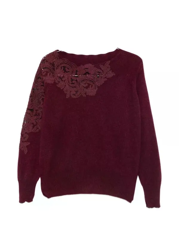 Ermanno Scervino Lace-embellished Boat-neck Knit - Purple
